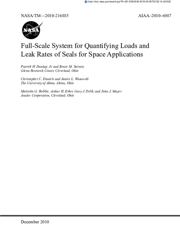 (PDF) Full-Scale System for Quantifying Loads and Leak Rates of Seals ...