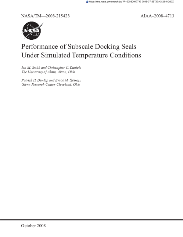 (PDF) Performance of Sub-Scale Docking Seals Under Simulated ...
