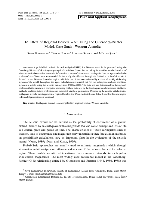 (PDF) The Effect of Regional Borders when Using the Gutenberg-Richter ...