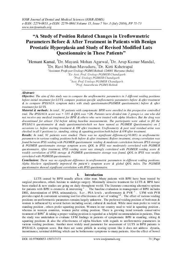 (PDF) “A Study of Position Related Changes in Uroflowmetric Parameters ...