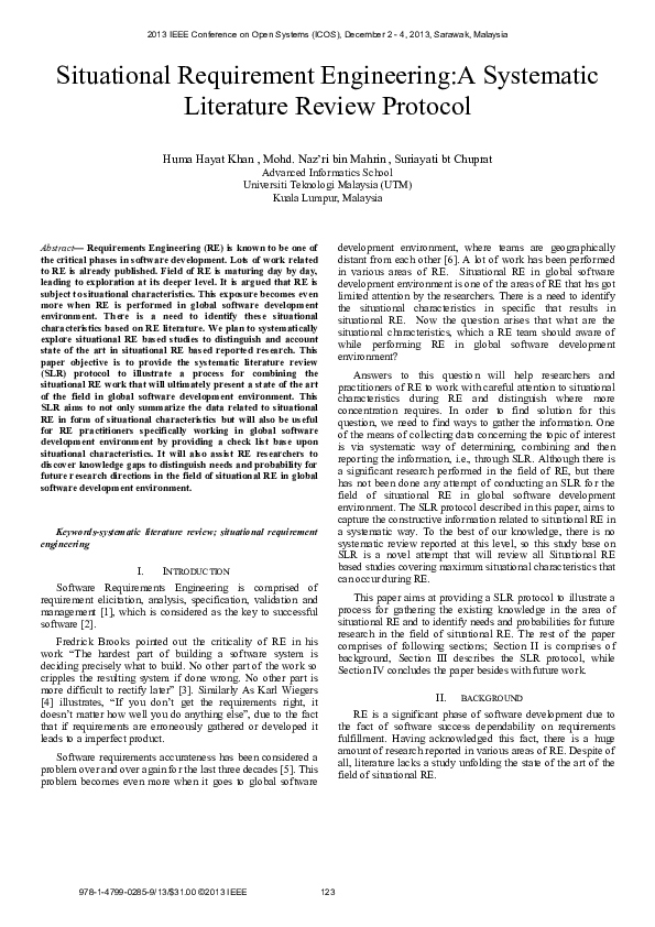 (PDF) Situational requirement engineering: A systematic literature review protocol