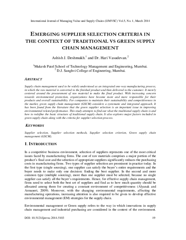Pdf Emerging Supplier Selection Criteria In The Context Of