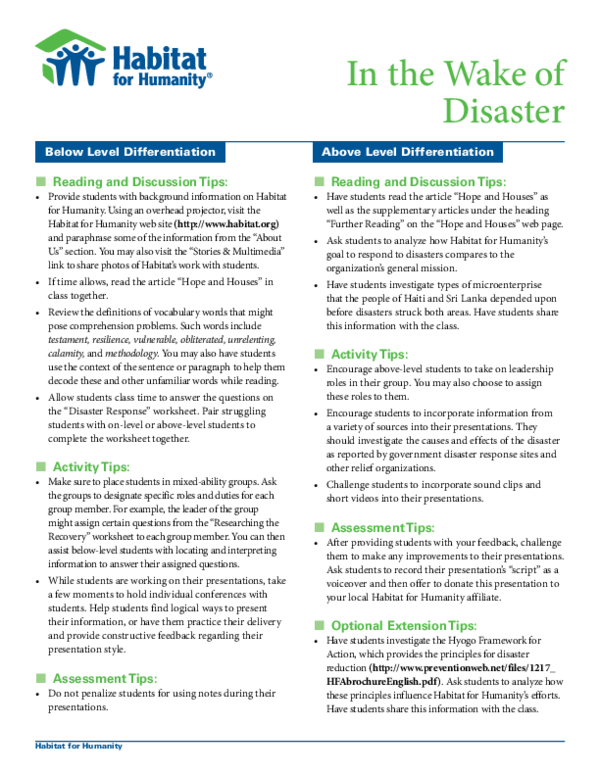(PDF) In the Wake of Disaster