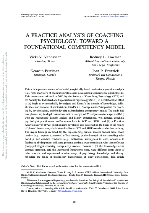 (PDF) A practice analysis of coaching psychology: Toward a foundational ...