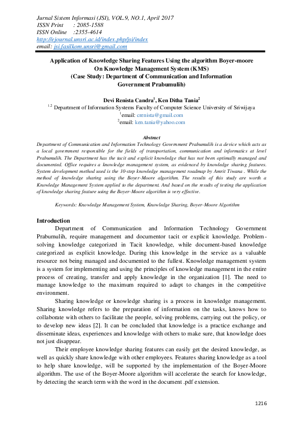 (PDF) Application of Knowledge Sharing Features Using the algorithm ...