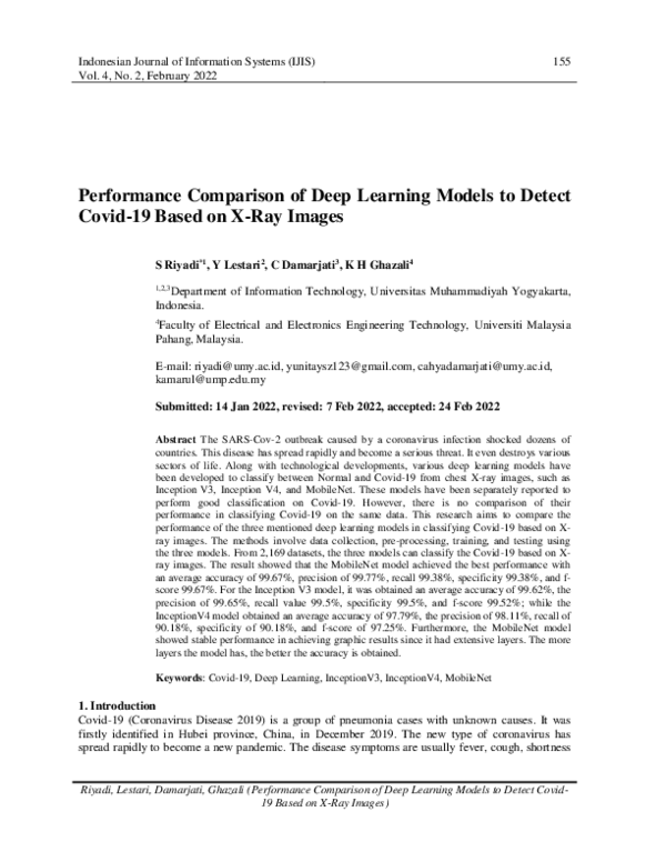(PDF) Performance Comparison of Deep Learning Models to Detect Covid-19 ...