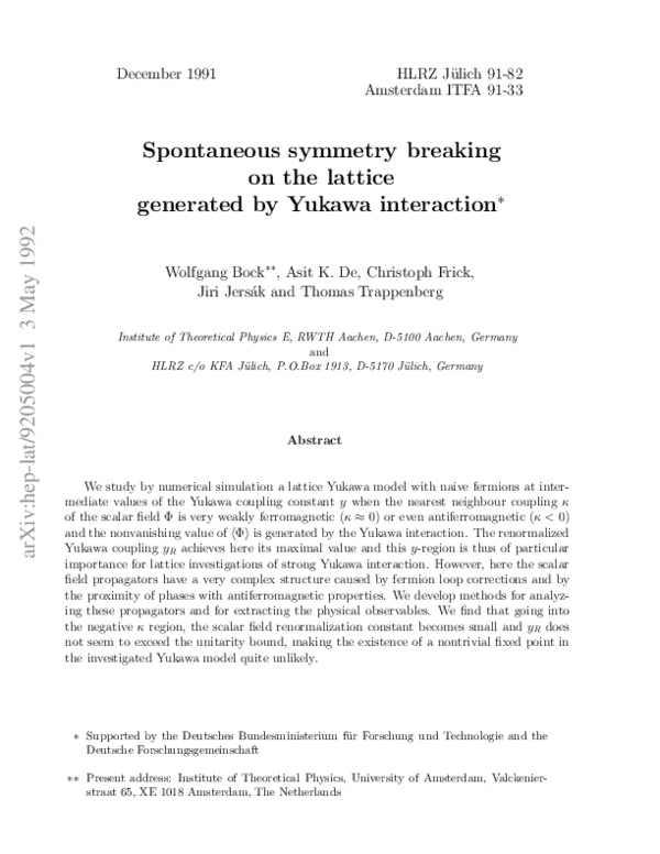 (PDF) Spontaneous symmetry breaking on the lattice generated by Yukawa ...