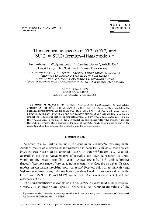 (PDF) The eigenvalue spectra in Z(2) ⊗ Z(2) and SU(2) ⊗ SU(2) fermion-Higgs models