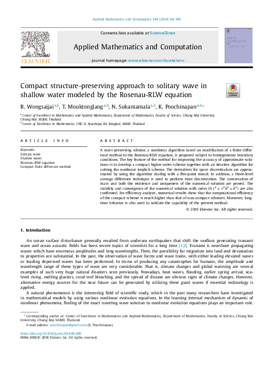 (PDF) Compact structure-preserving approach to solitary wave in shallow water modeled by the ...