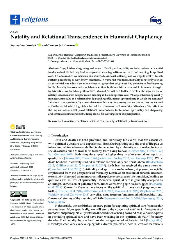(PDF) Natality and Relational Transcendence in Humanist Chaplaincy