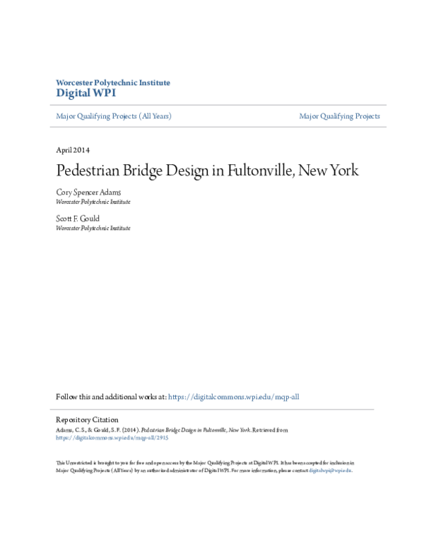 (PDF) Pedestrian Bridge Design in Fultonville, New York