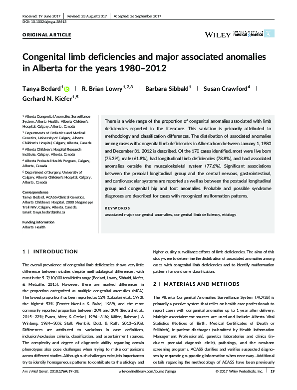 (PDF) Congenital limb deficiencies and major associated anomalies in ...