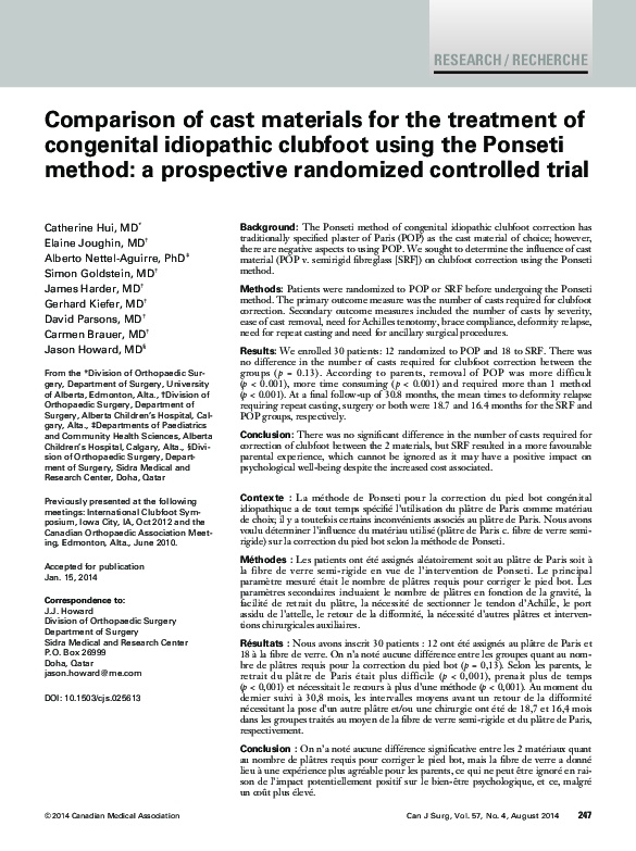 Pdf Comparison Of Cast Materials For The Treatment Of Congenital