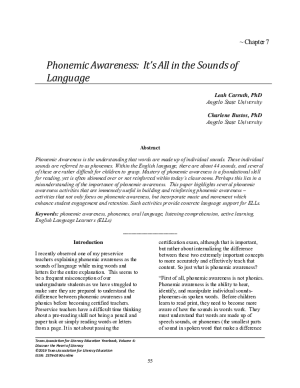 (PDF) Phonemic Awareness: It's All in the Sounds of Language