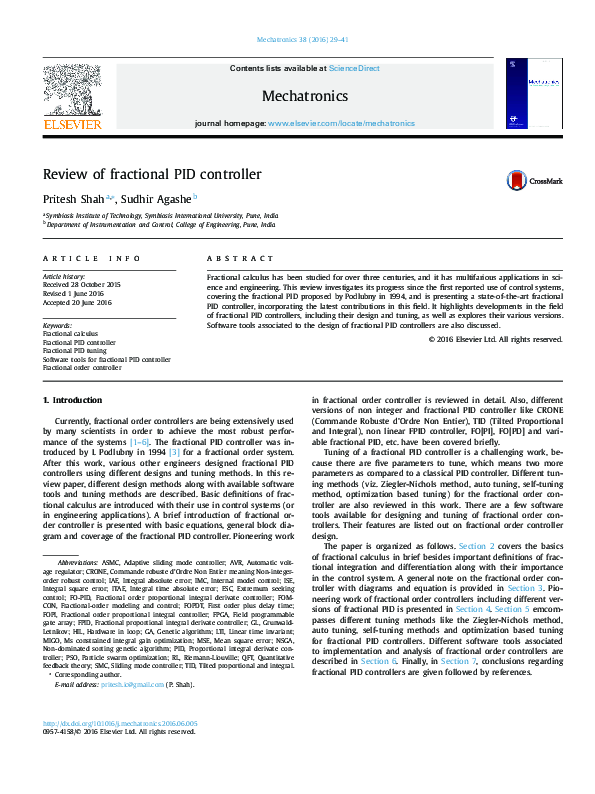 Pdf Review Of Fractional Pid Controller