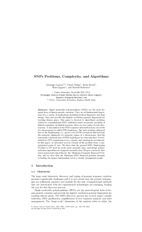 (PDF) R: SNPs Problems, Complexity, and Algorithms | Sorin Istrail - Academia.edu
