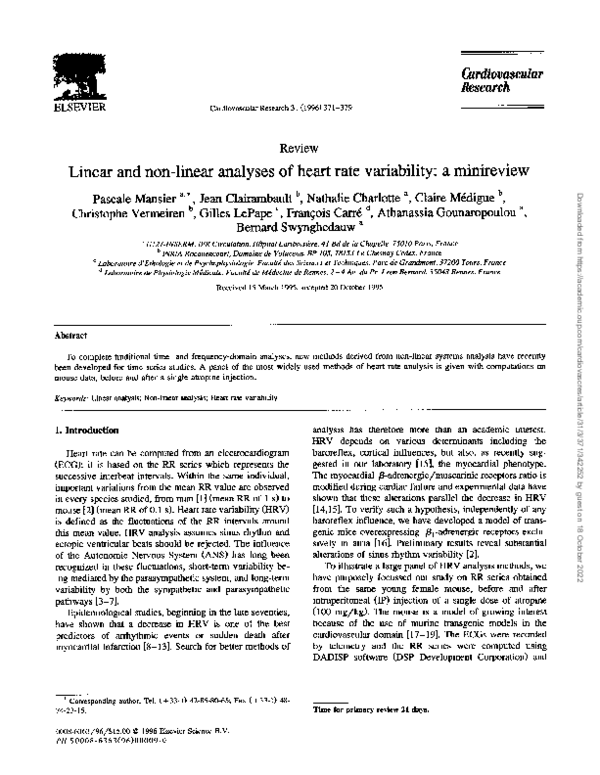 (PDF) Linear and non-linear analyses of heart rate variability: a minireview