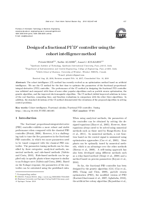 (PDF) Design of a fractional PIλDμ controller using the cohort ...