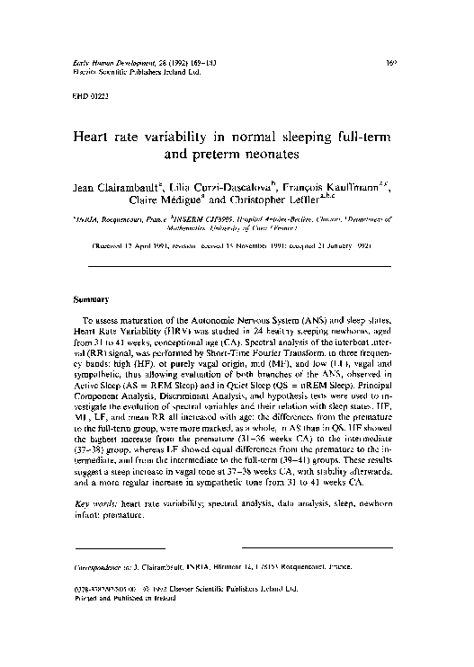 (PDF) Heart rate variability in normal sleeping full-term and preterm ...