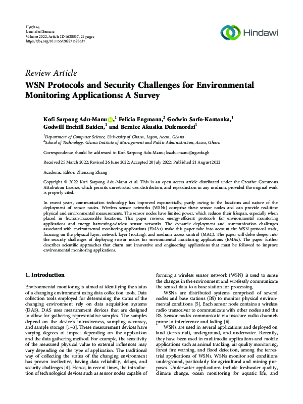 (PDF) WSN Protocols and Security Challenges for Environmental Monitoring Applications: A Survey