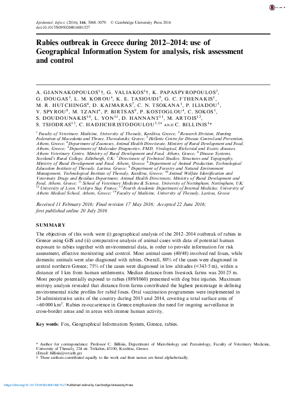 (PDF) Rabies outbreak in Greece during 2012–2014: use of Geographical ...