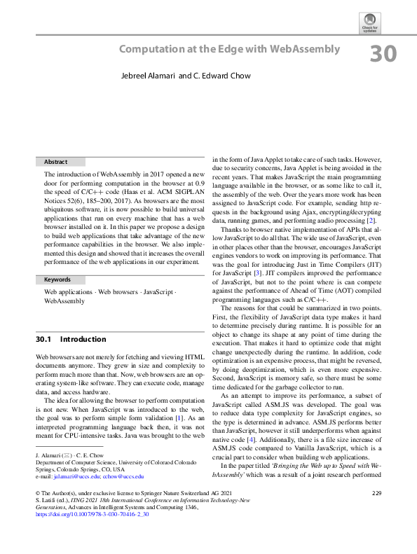 (PDF) Computation at the Edge with WebAssembly