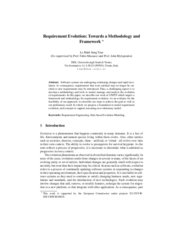 (PDF) Requirement Evolution: Towards a Methodology and Framework