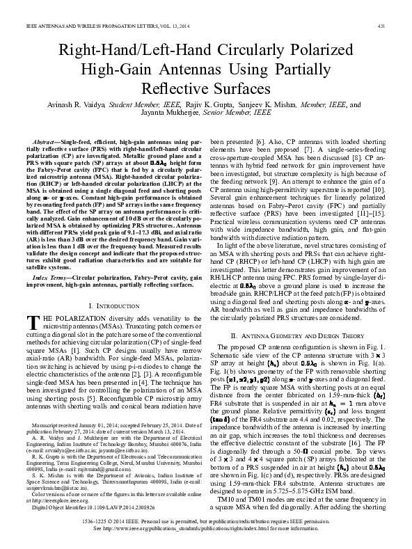 (PDF) Right-Hand/Left-Hand Circularly Polarized High-Gain Antennas ...