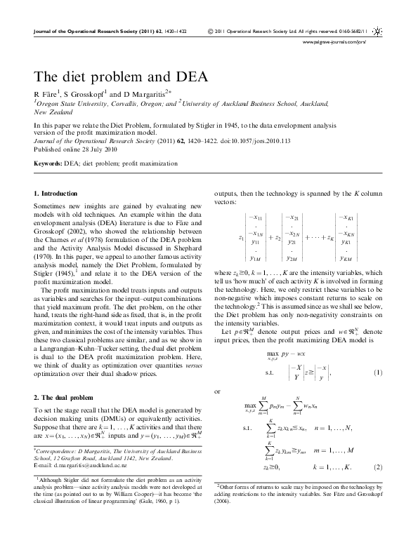 (PDF) The diet problem and DEA