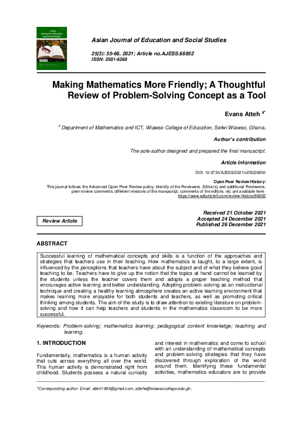 (PDF) Making Mathematics More Friendly; A Thoughtful Review of Problem ...