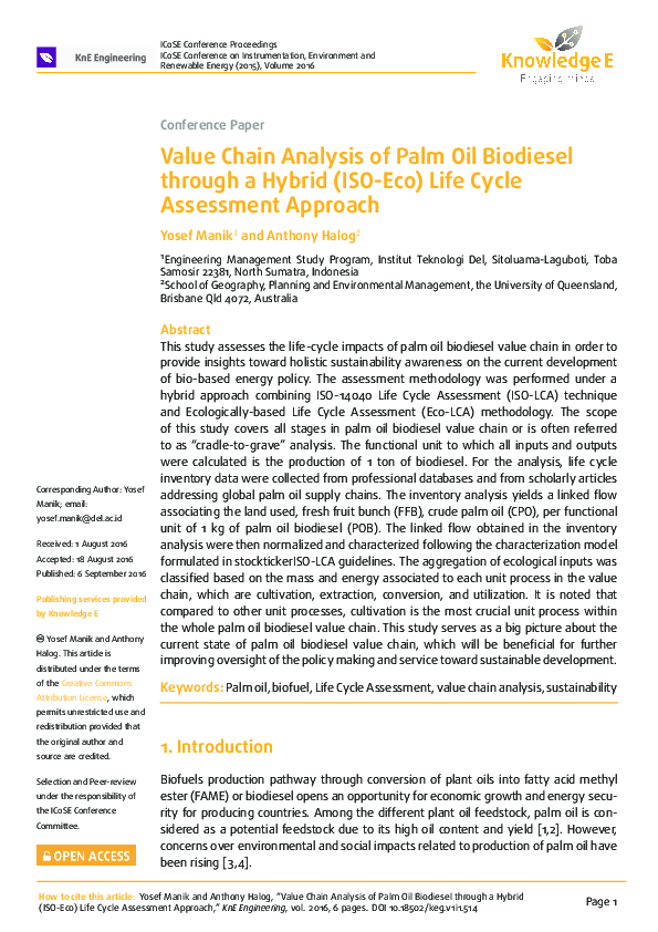 (PDF) Value Chain Analysis of Palm Oil Biodiesel through a Hybrid (ISO ...