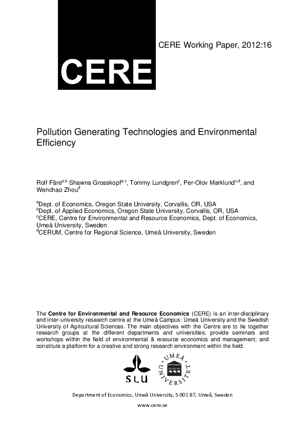(PDF) Pollution Generating Technologies and Environmental Efficiency