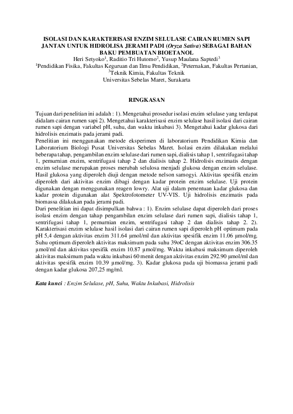 (PDF) Isolasi dan Karakterisasi Enzim Selulase Cairan Rumen Sapi untuk ...