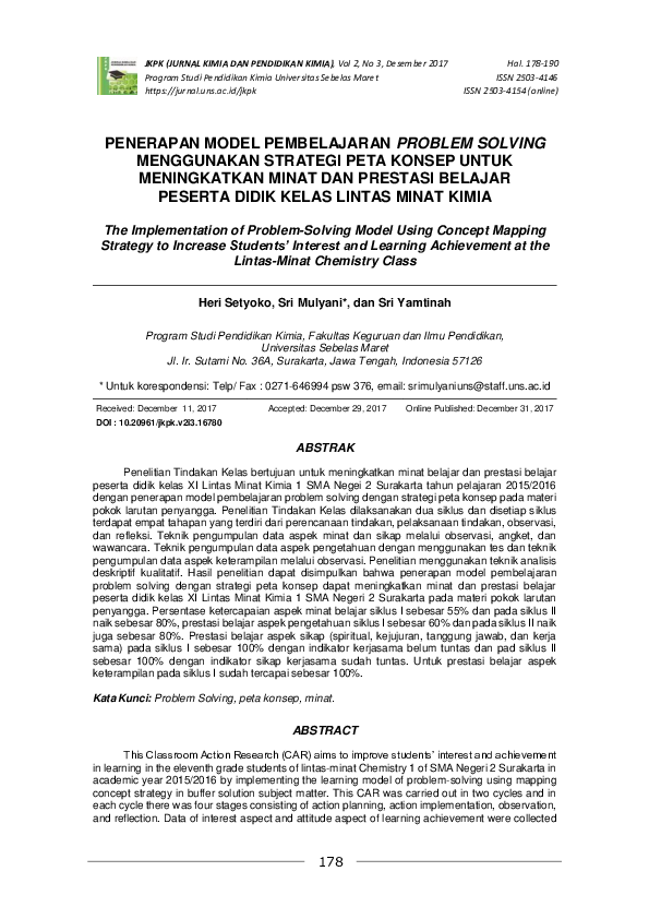 (PDF) The Implementation of Problem-Solving Model Using Concept Mapping Strategy to Increase ...