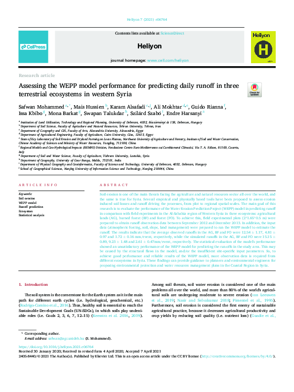 (PDF) Assessing the WEPP model performance for predicting daily runoff ...