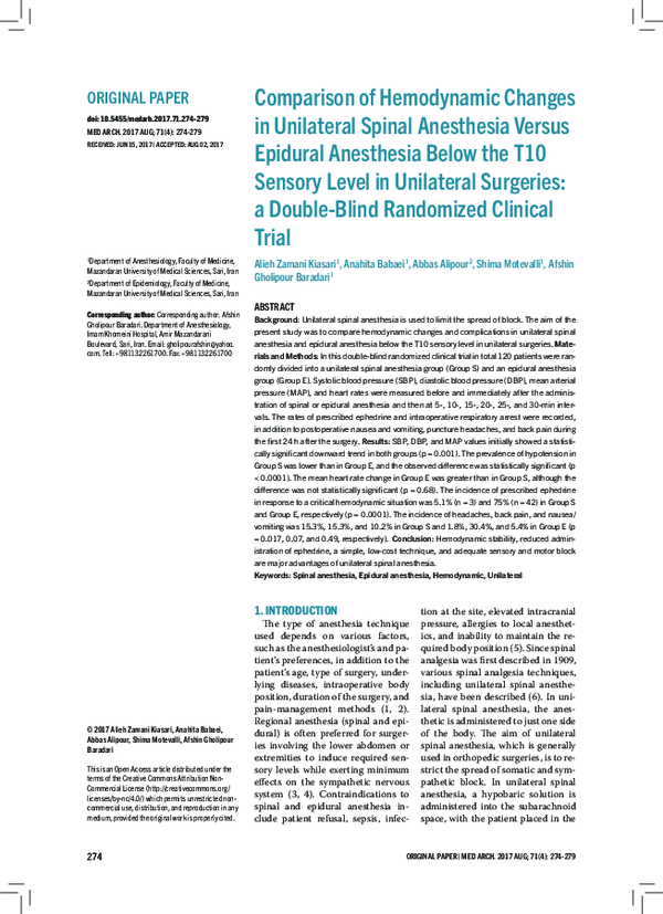(PDF) Comparison of Hemodynamic Changes in Unilateral Spinal Anesthesia ...