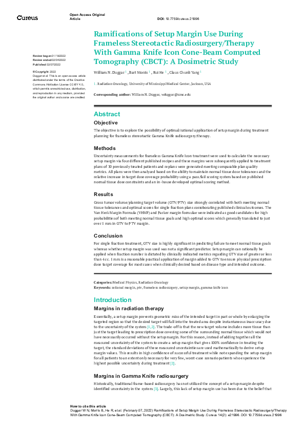 (PDF) Ramifications of Setup Margin Use During Frameless Stereotactic ...