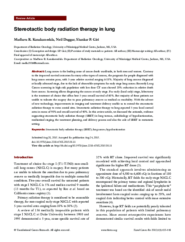 (PDF) Stereotactic Radiation Therapy for Lung Cancer
