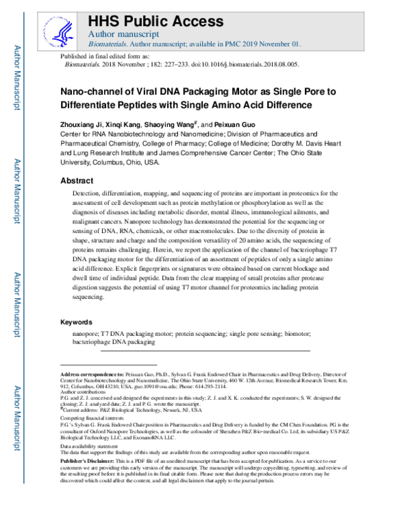 (PDF) Nano-channel of viral DNA packaging motor as single pore to ...
