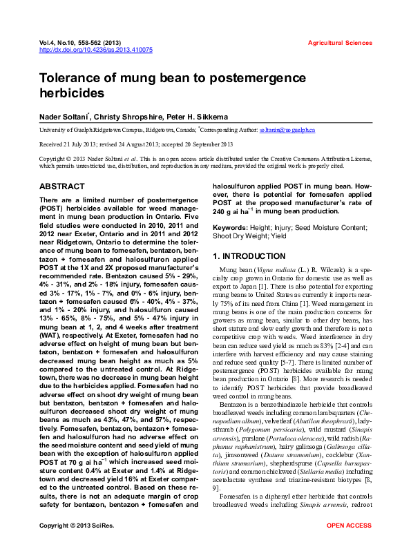 (PDF) Tolerance of mung bean to postemergence herbicides | Dr. Nader ...