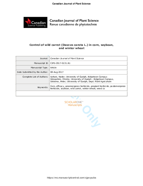 (PDF) Control of wild carrot (Daucus carota L.) in corn, soybean, and ...