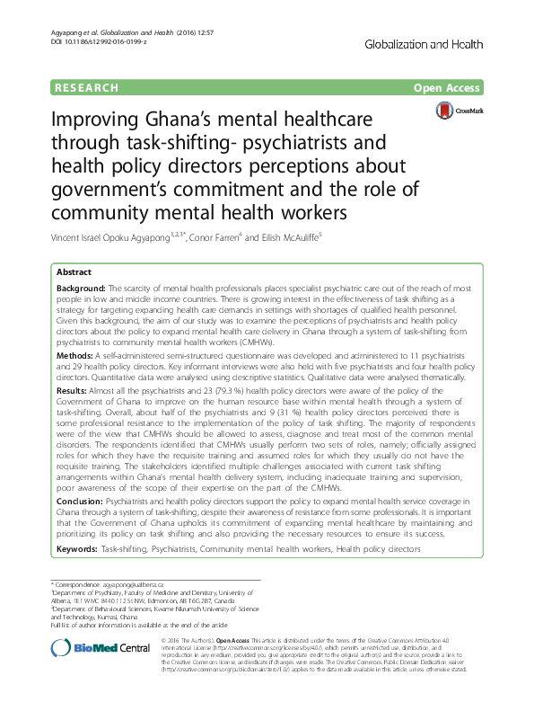 (PDF) Improving Ghana’s mental healthcare through task-shifting- psychiatrists and health policy ...