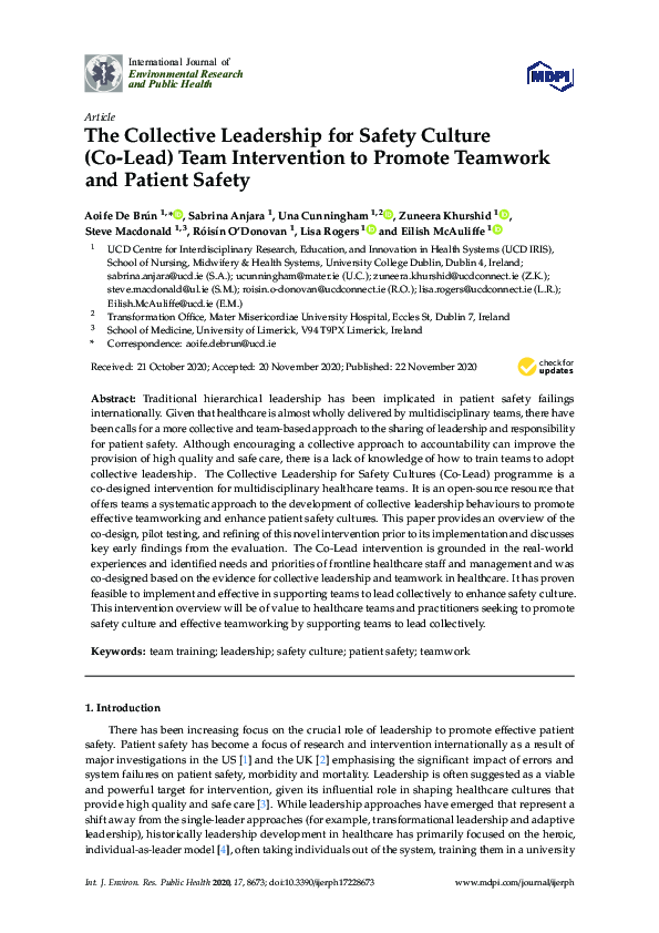 (PDF) The Collective Leadership for Safety Culture (Co-Lead) Team ...