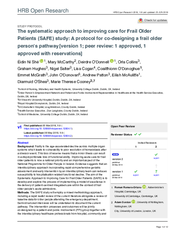 (PDF) The systematic approach to improving care for Frail Older Patients (SAFE) study: A ...
