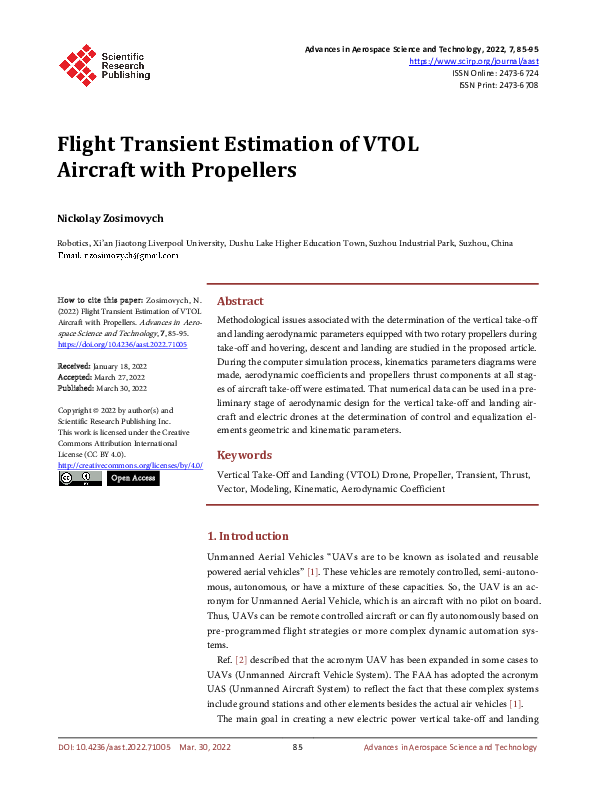 (PDF) Flight Transient Estimation of VTOL Aircraft with Propellers