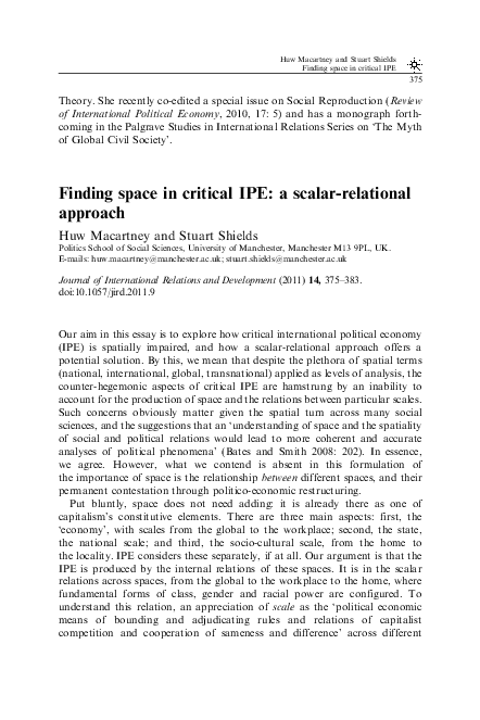 (PDF) Finding space in critical IPE: a scalar-relational approach