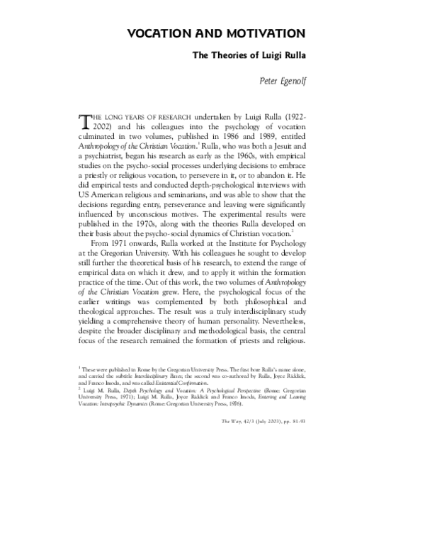 (PDF) VOCATION AND MOTIVATION The Theories of Luigi Rulla