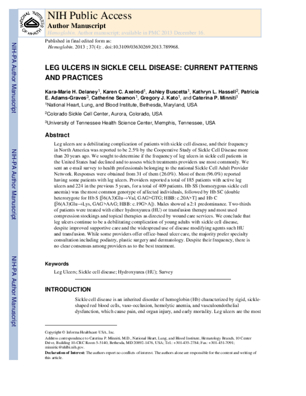 (PDF) Leg Ulcers in Sickle Cell Disease: Current Patterns and Practices