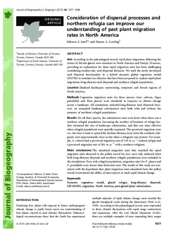 (PDF) Consideration of dispersal processes and northern refugia can improve our understanding of ...