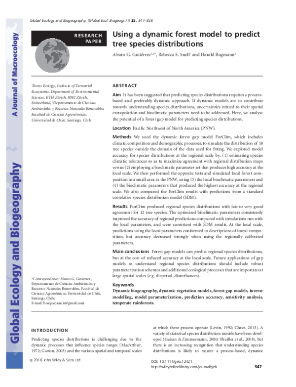 (PDF) Using a dynamic forest model to predict tree species distributions | Rebecca Snell ...